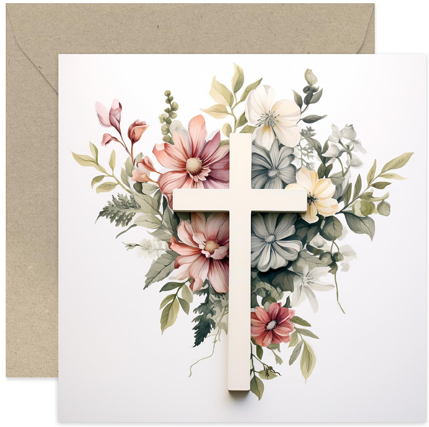 Old English Co. Religious Cross Flower Crucifix Card - Card for ...