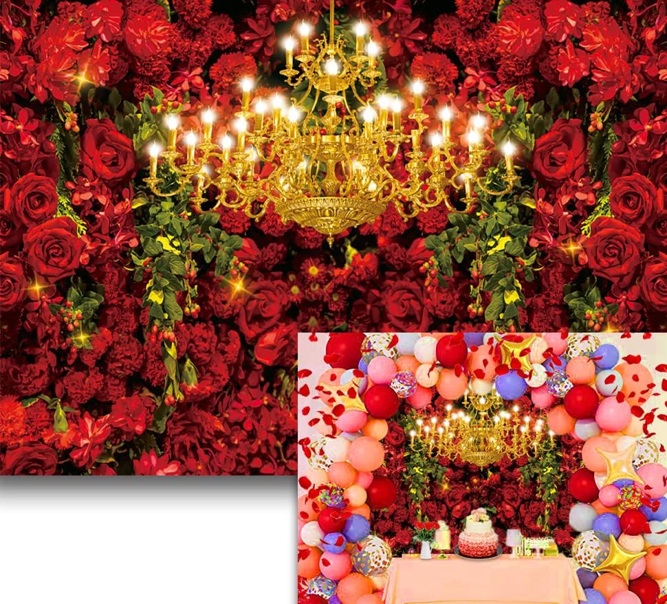 Amazon.com : 7x5ft Rose Wall Photography Backdrop Spring Red Flowers ...