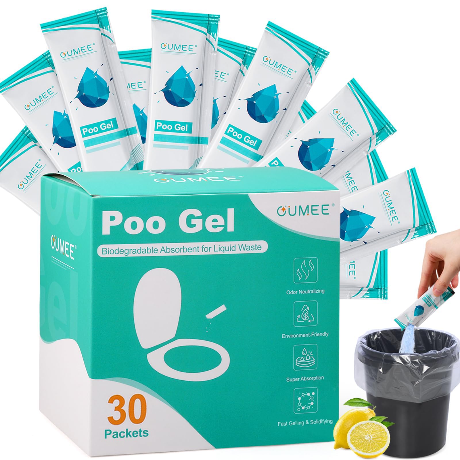 Amazon.com: OUMEE 30 PACK Poo Gel for Portable Toilet, Camping Toilet Powder for Potty Bags, Eco ...