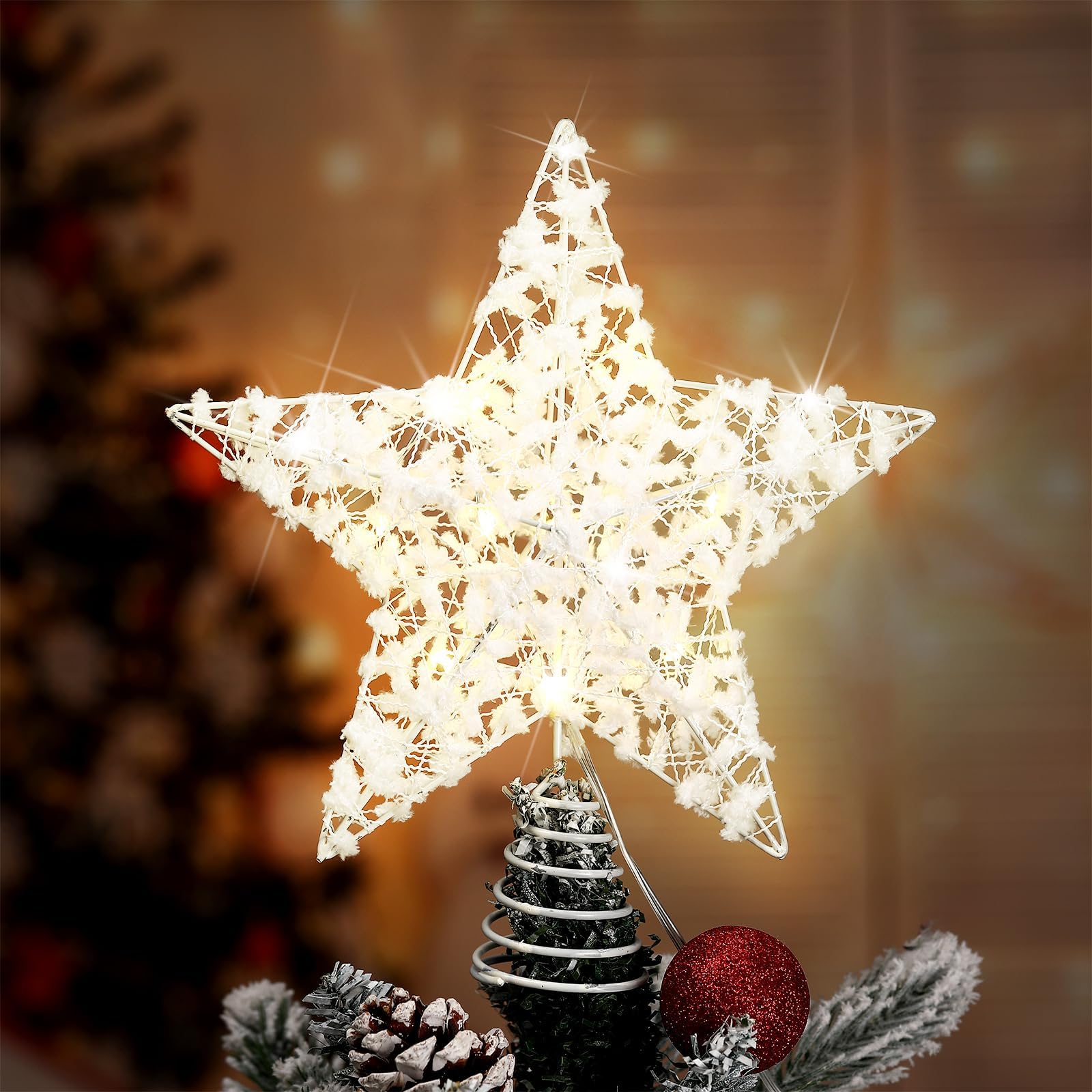 Amazon.com: Gejoy Christmas Star Tree Topper Champagne Gold Star ...