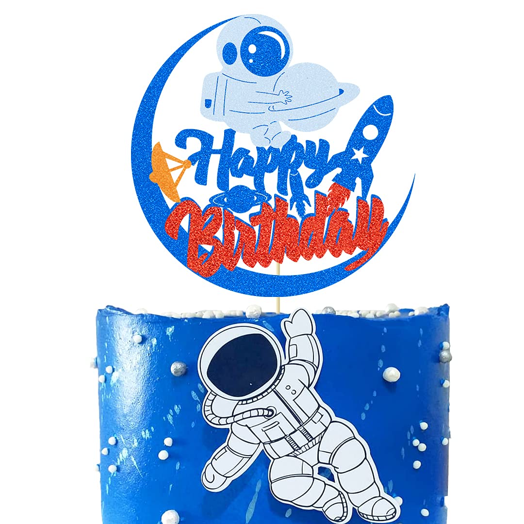 Buy Astronaut Happy Birthday Cake Topper Rocket Theme Cake Decoration ...