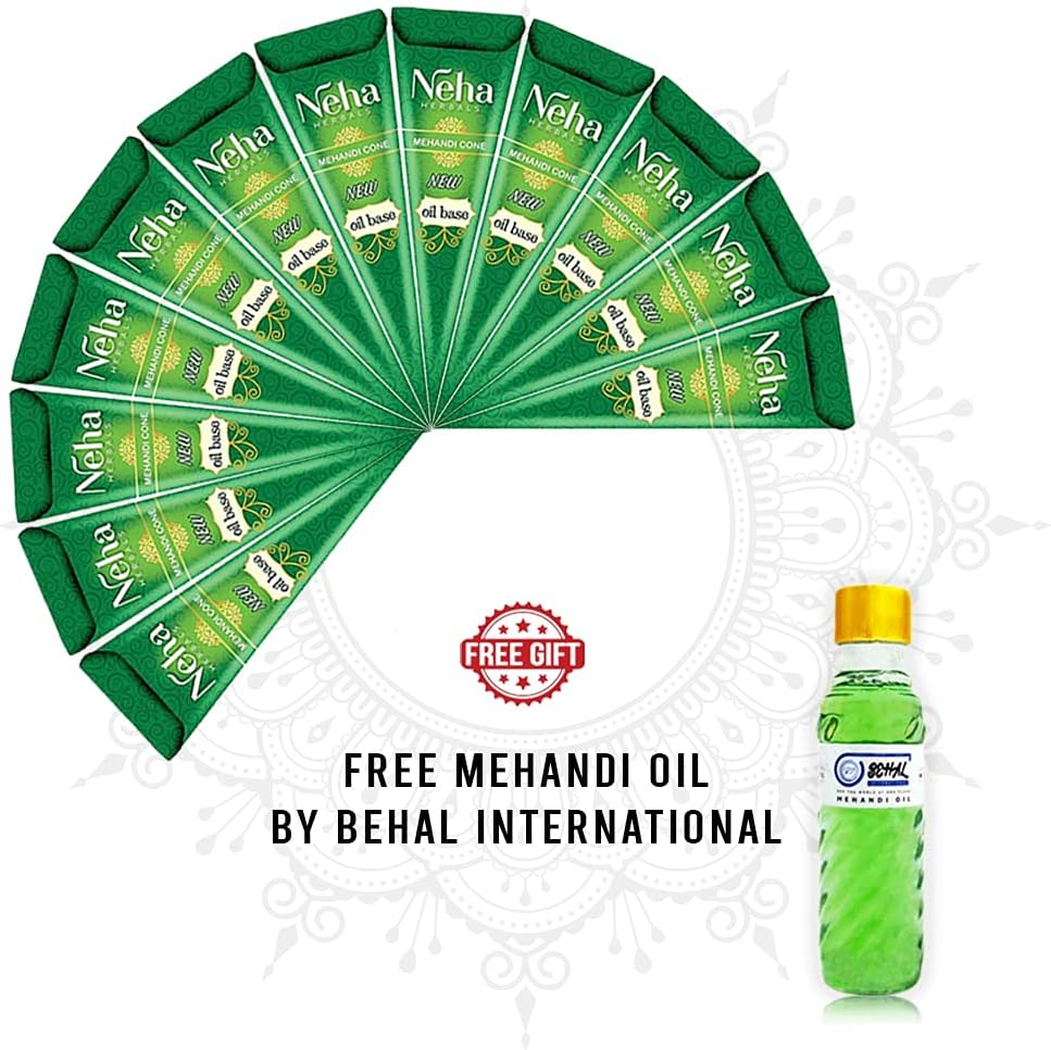 Neha Henna cones Pack of 12 with Free Mehandi Oil By Behal ...