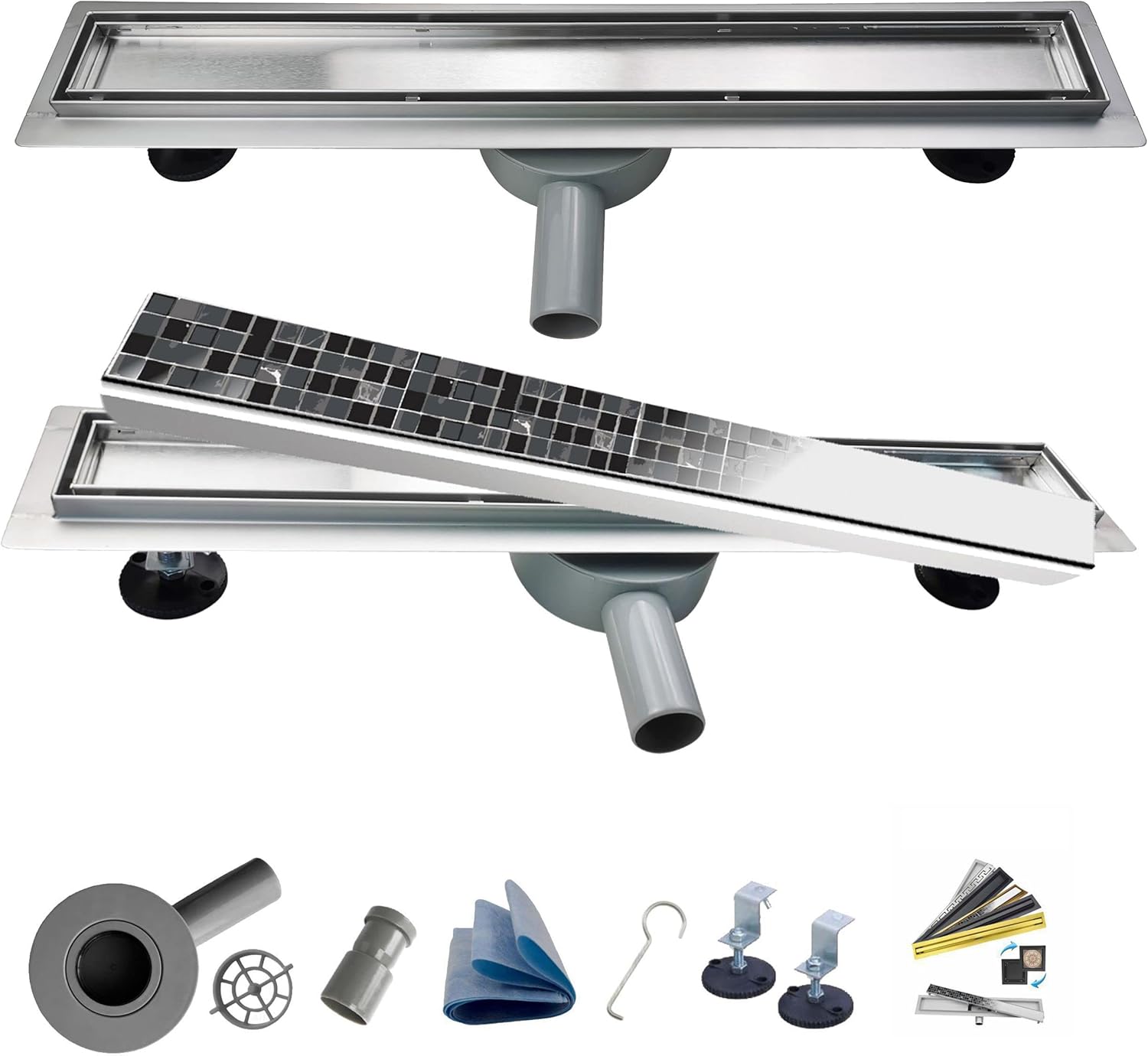 AQUA HEATING 2in1 linearer Edelstahl-Bodenablauf superflach Komplettset ...