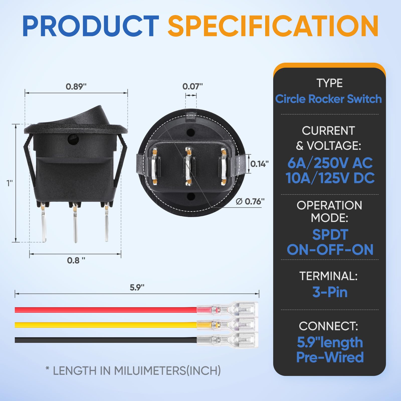 Snapklik.com : XINYIELE 12 Volt 3 Way Round Rocker Switch,3 Position ON ...
