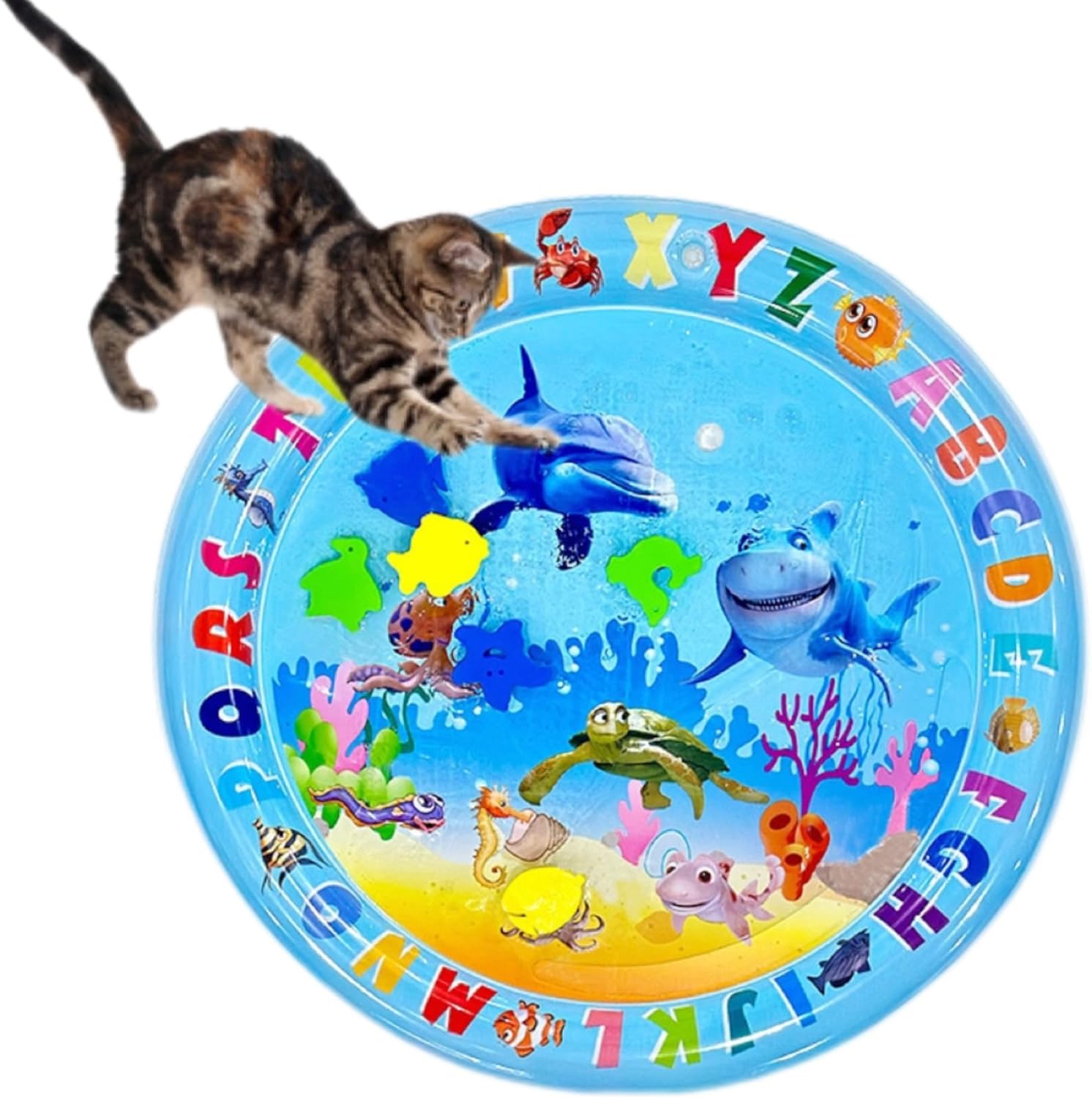 RRISETAG Thickened Water Sensory Play Mat for Cats with Fish and Toy ...