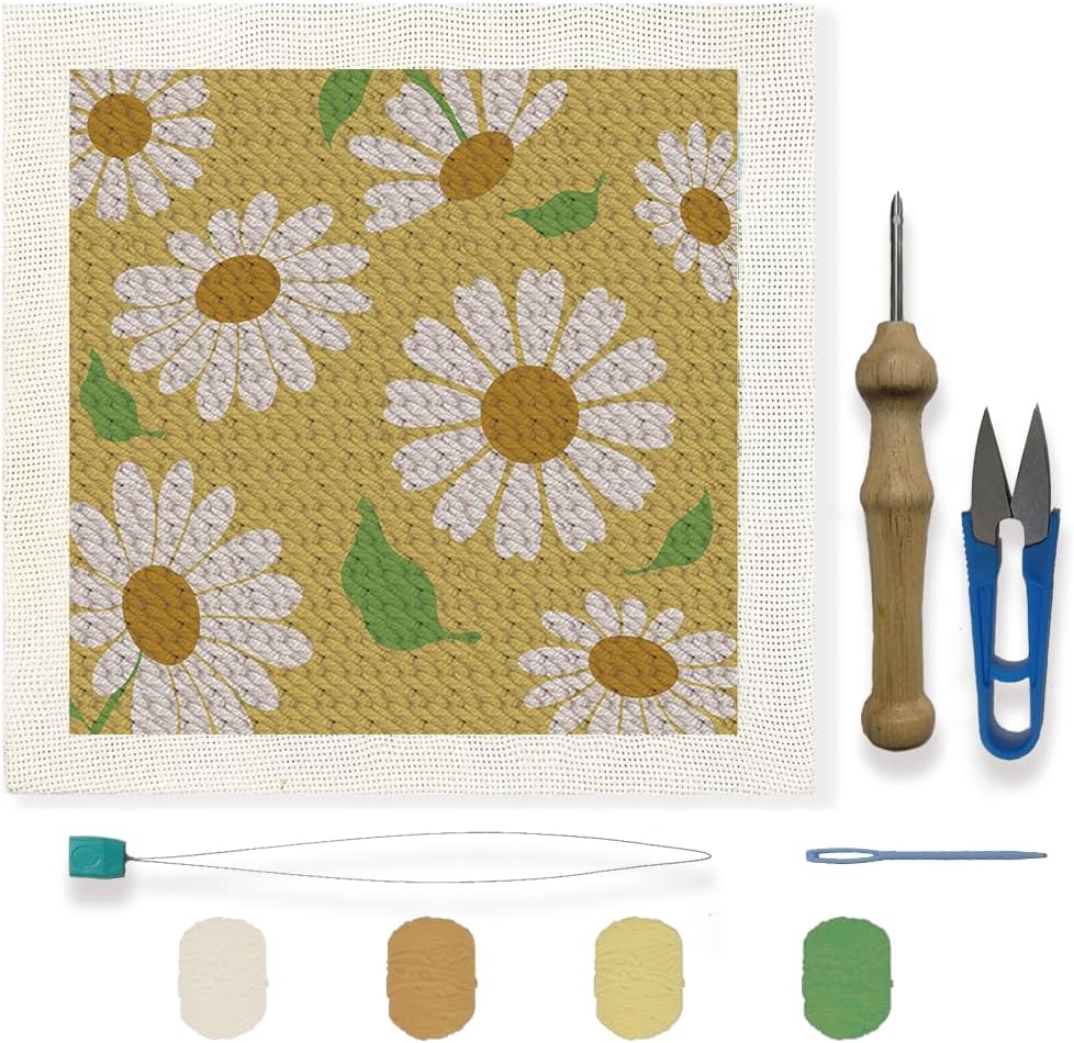 Amazon.com: FREEBLOSS Punch Needle Kit Daisy Flower Punch Embroidery ...
