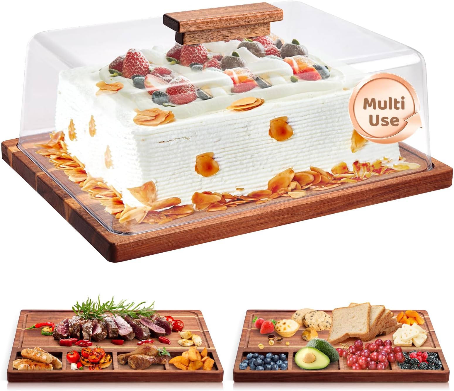 Amazon.com: DOITOOL Wood Cake Tray, Square 10.81X10.81X6.29in ...