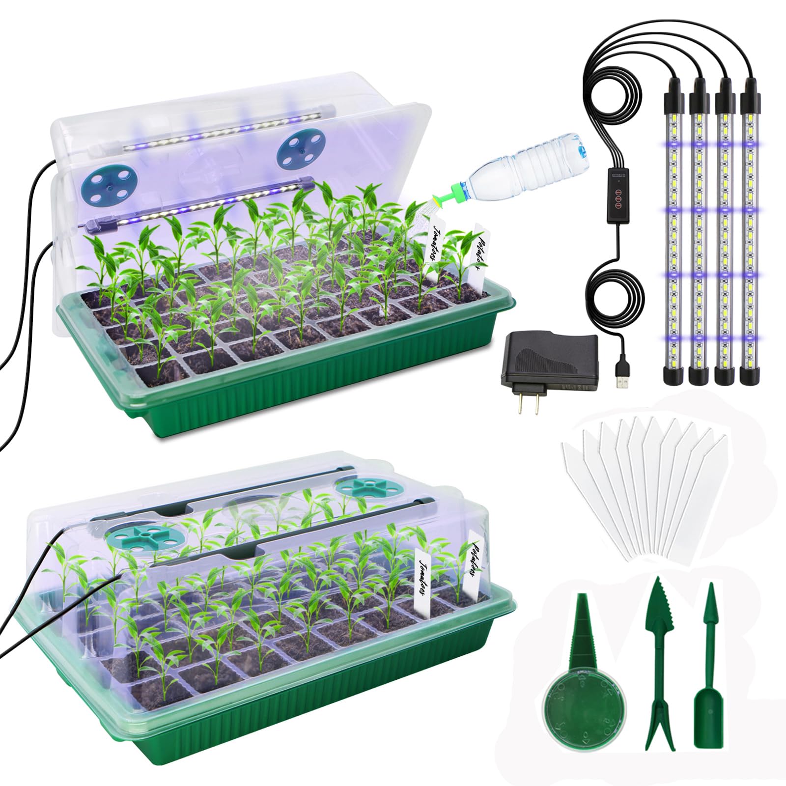 Amazon.com : MQUPIN Seed Starter Tray with Grow Light 4 LED, 2 Pack/80 ...