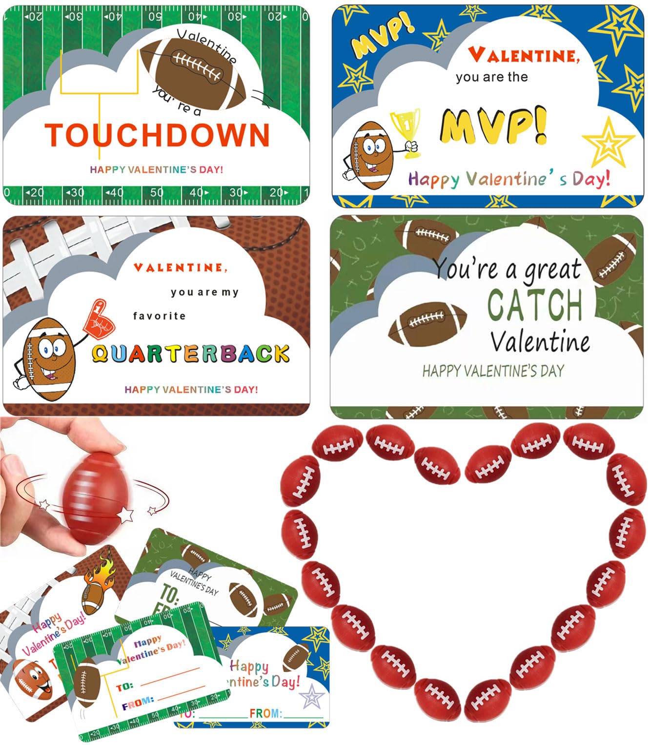 Amazon.com: EXCELLANYARD Football Valentine Day Cards Sports Valentines ...