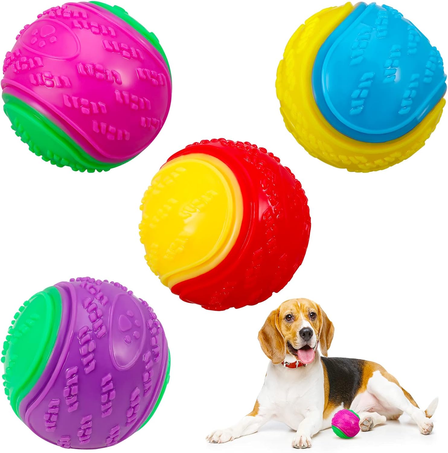 Bestomrogh 4Pcs Squeaky Dog Ball, Durable Dog Balls for Puppy, Large ...