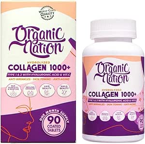 ORGANIC NATION | Hydrolyzed Collagen 1000+ Tablets | 90 Coated Tablets | Natural | Vegan | Non ...