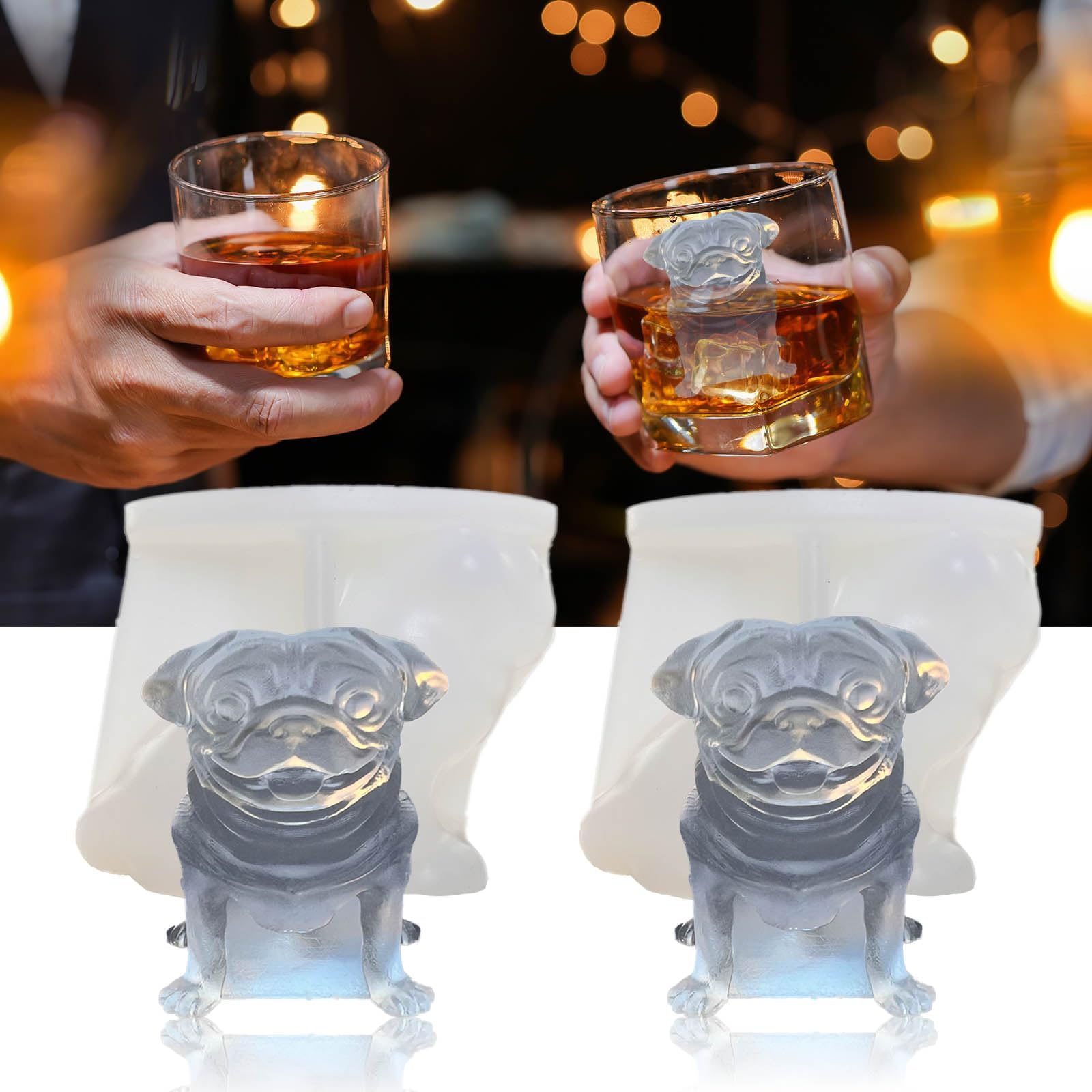 Amazon.com: Pug Life Shop Pug Shaped Silicone Ice Cube Molds and Tray ...