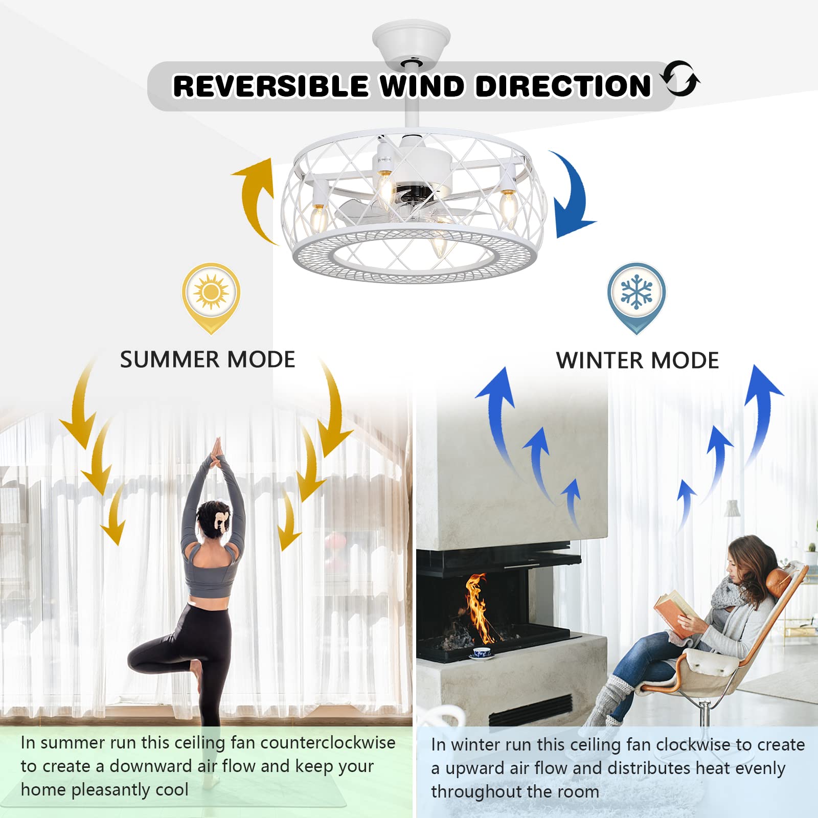 Caged Ceiling Fans with Lights Remote Control Low Profile Flush Mount ...