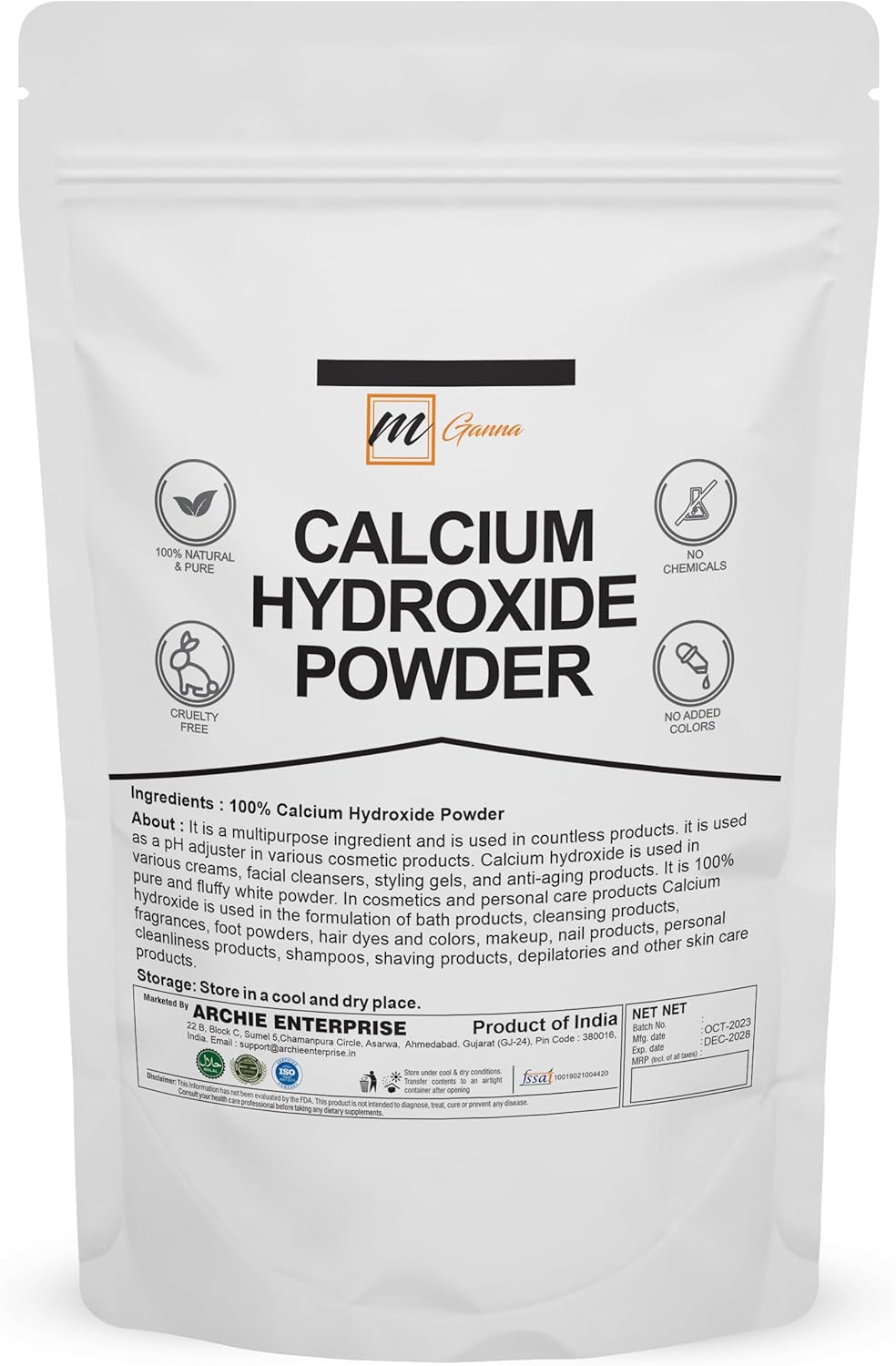 Amazon.com: mGanna 100% Natural Calcium Hydroxide Powder for Food ...