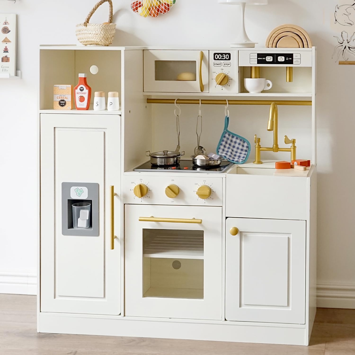 Amazon.com: inFUNSAME Wooden Play Kitchen for Toddlers and Kids with ...