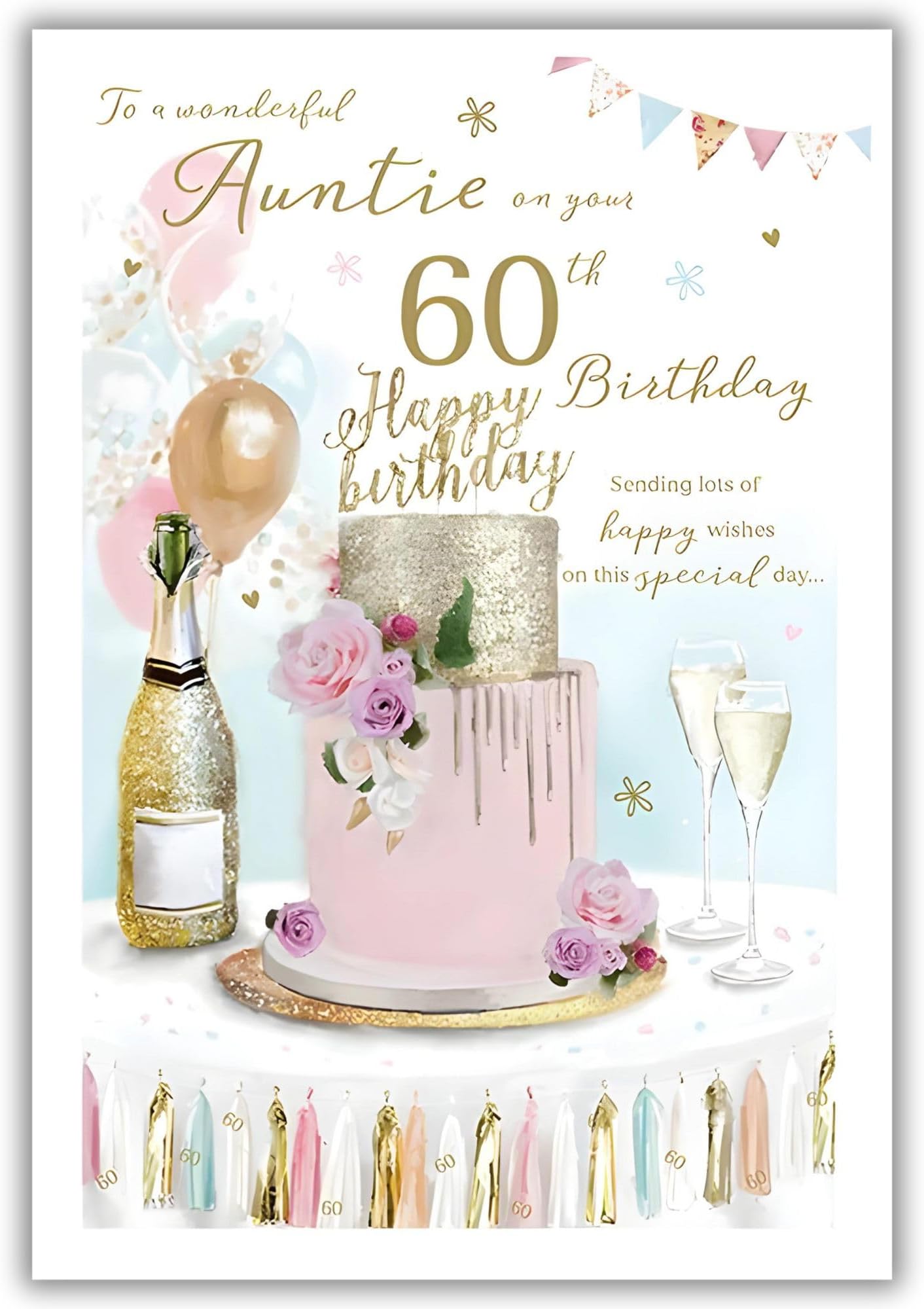 Auntie 60th Birthday Card - Wonderful Auntie Age 60 - Floral Cake and ...