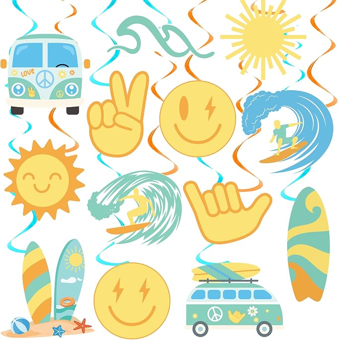 Amazon.com: Boho Surfing Hanging Swirls 20PCS Hippie Surfing Party ...