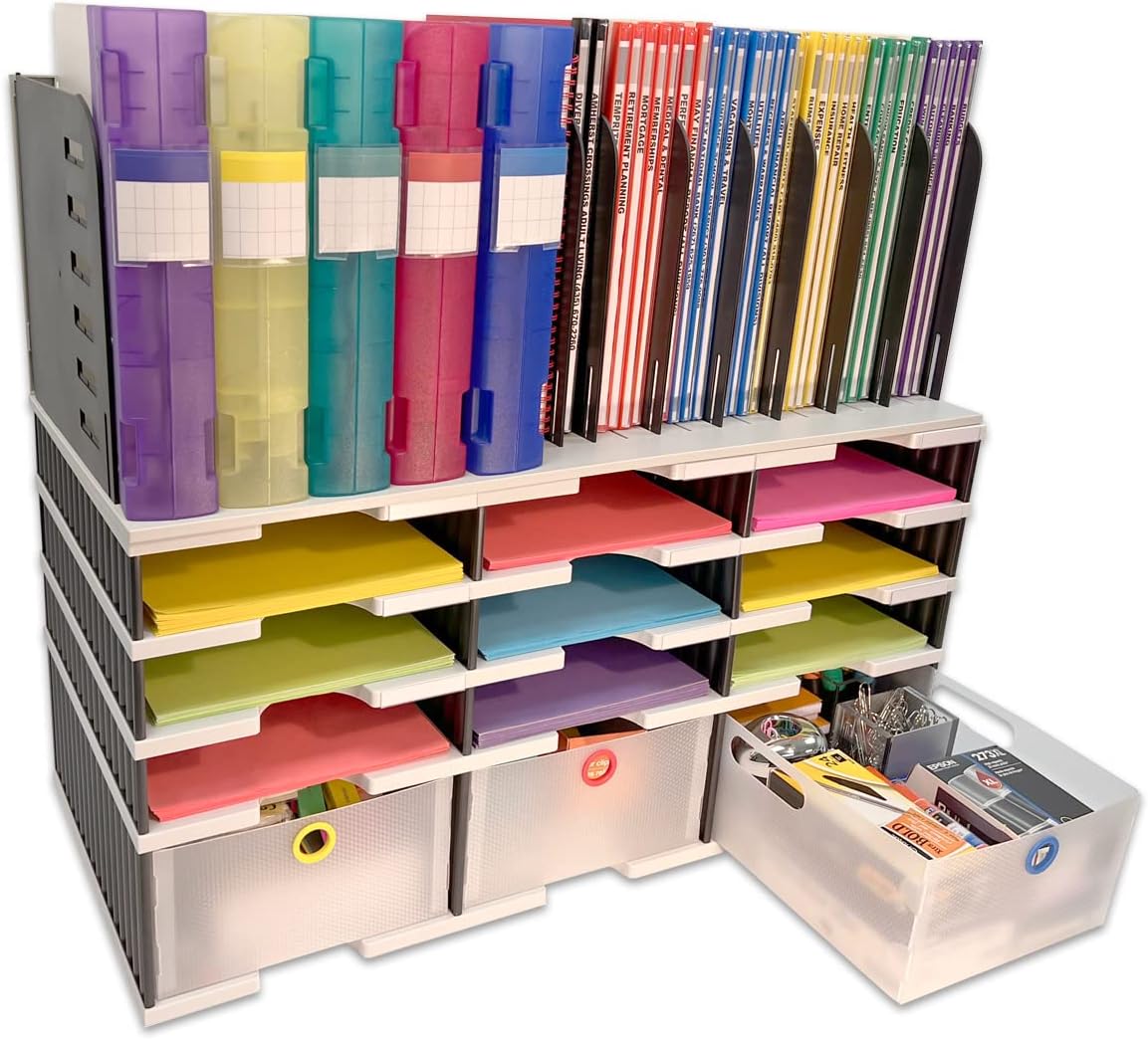 Amazon.com : Desktop Organizer 9 Slot Sorter, Riser Base, Vertical File ...