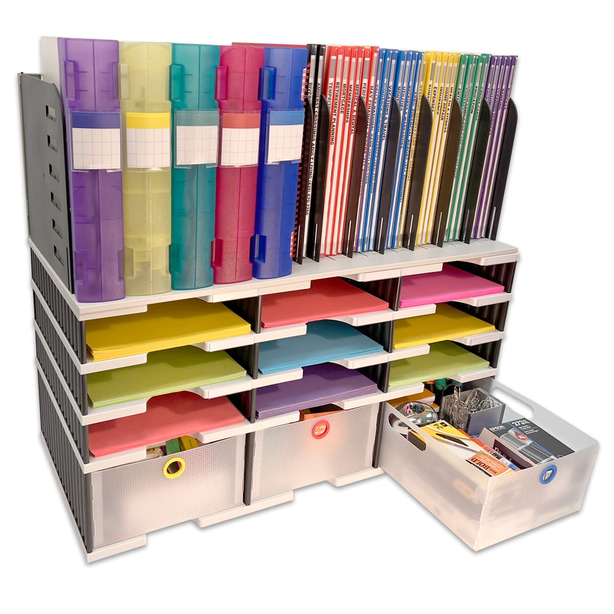 Amazon.com : Desktop Organizer 9 Slot Sorter, Riser Base, Vertical File ...