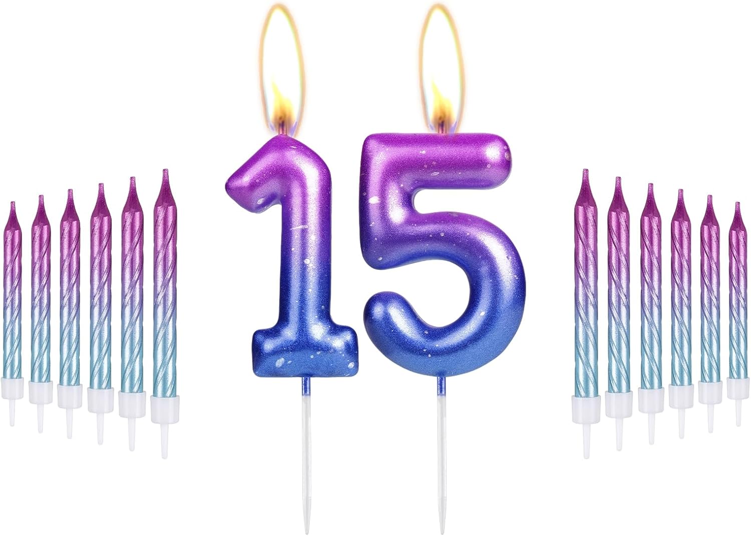 Amazon.com: iNINGER 15th Birthday Candles Purple to Blue Gradient ...