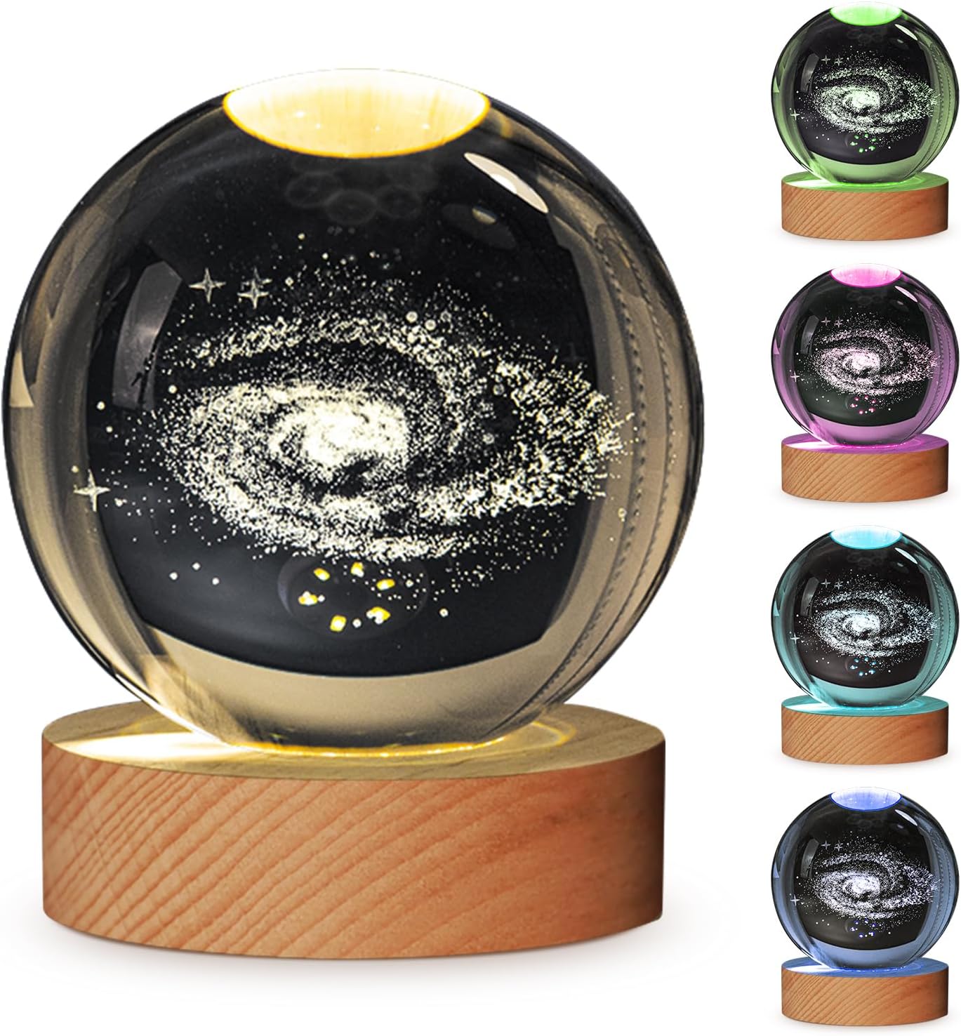 YAZJIWAN 3D Galaxy Crystal Ball Space Galaxy Lamp 3.15inch Multi-Color ...