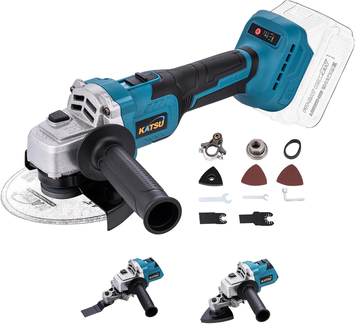 KATSU FIT-BAT 21V Brushless Cordless Angle Grinder 115mm 125mm with ...