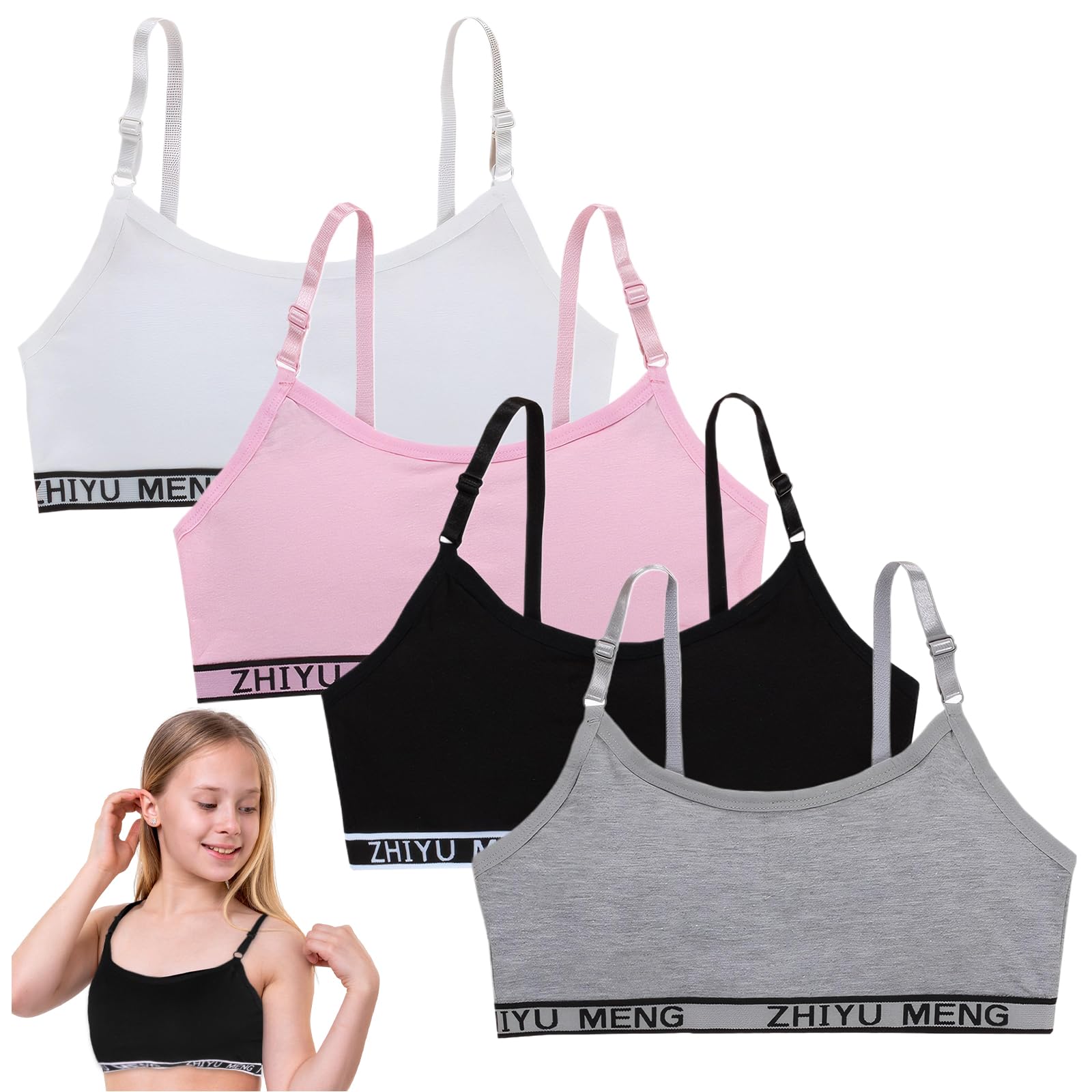 ueslwser 4pcs Sports Bra for Girls, Training Bras Underwear with ...