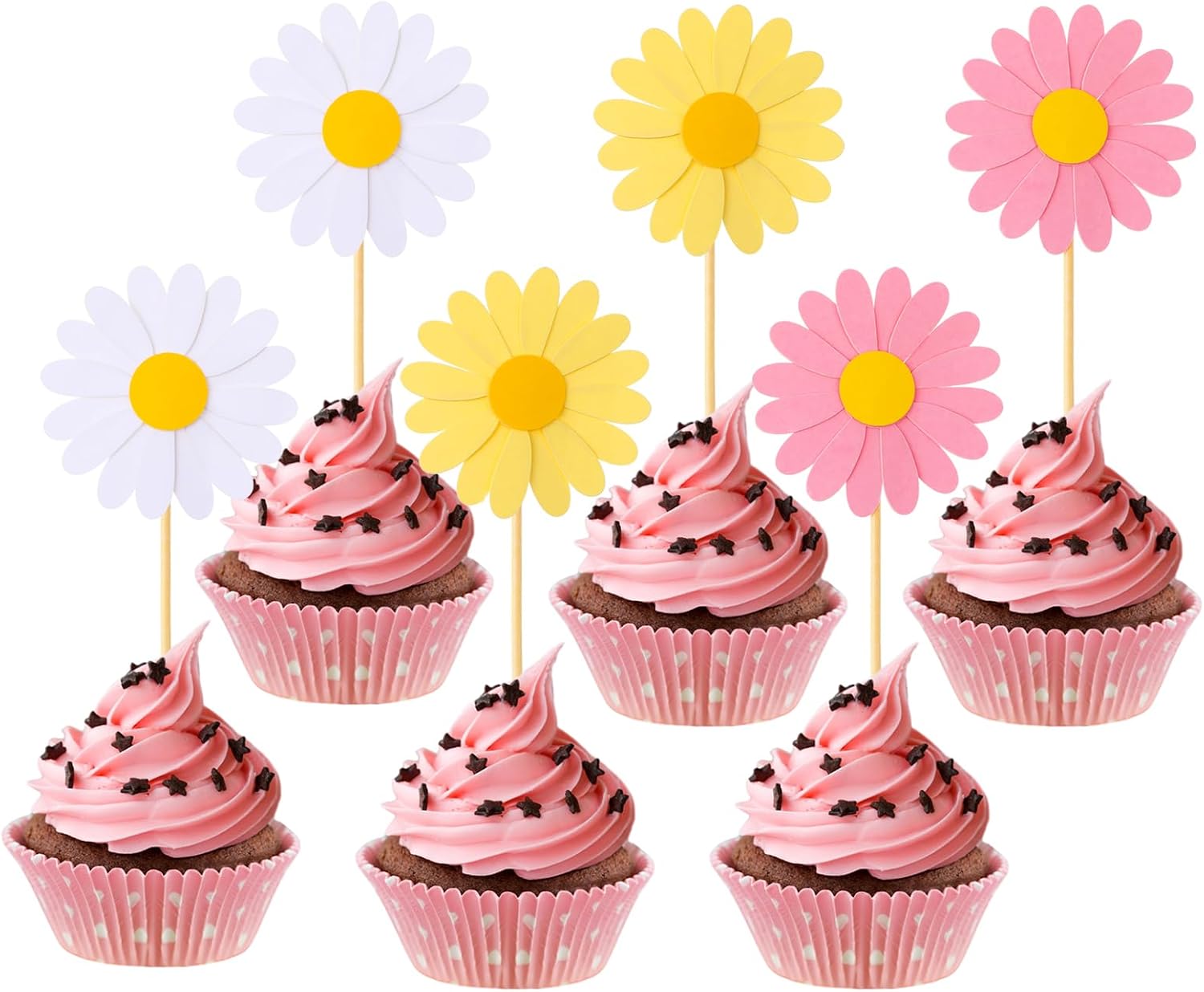 Amazon.com: 24 Pcs Cupcake Toppers, Flower Cupcake Toppers Cupcake ...