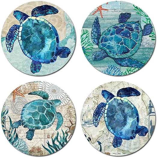 Amazon.com: Hand Drawn Colorful Sea Turtle Round Coaster Set of Drink ...
