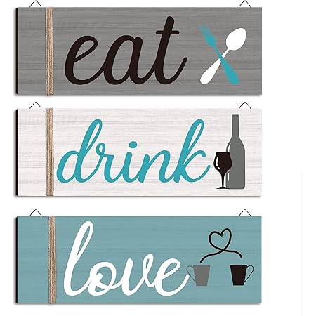 Amazon.com: Set of EAT Sign, Fork and Spoon Wall Decor, Rustic Wood Eat ...