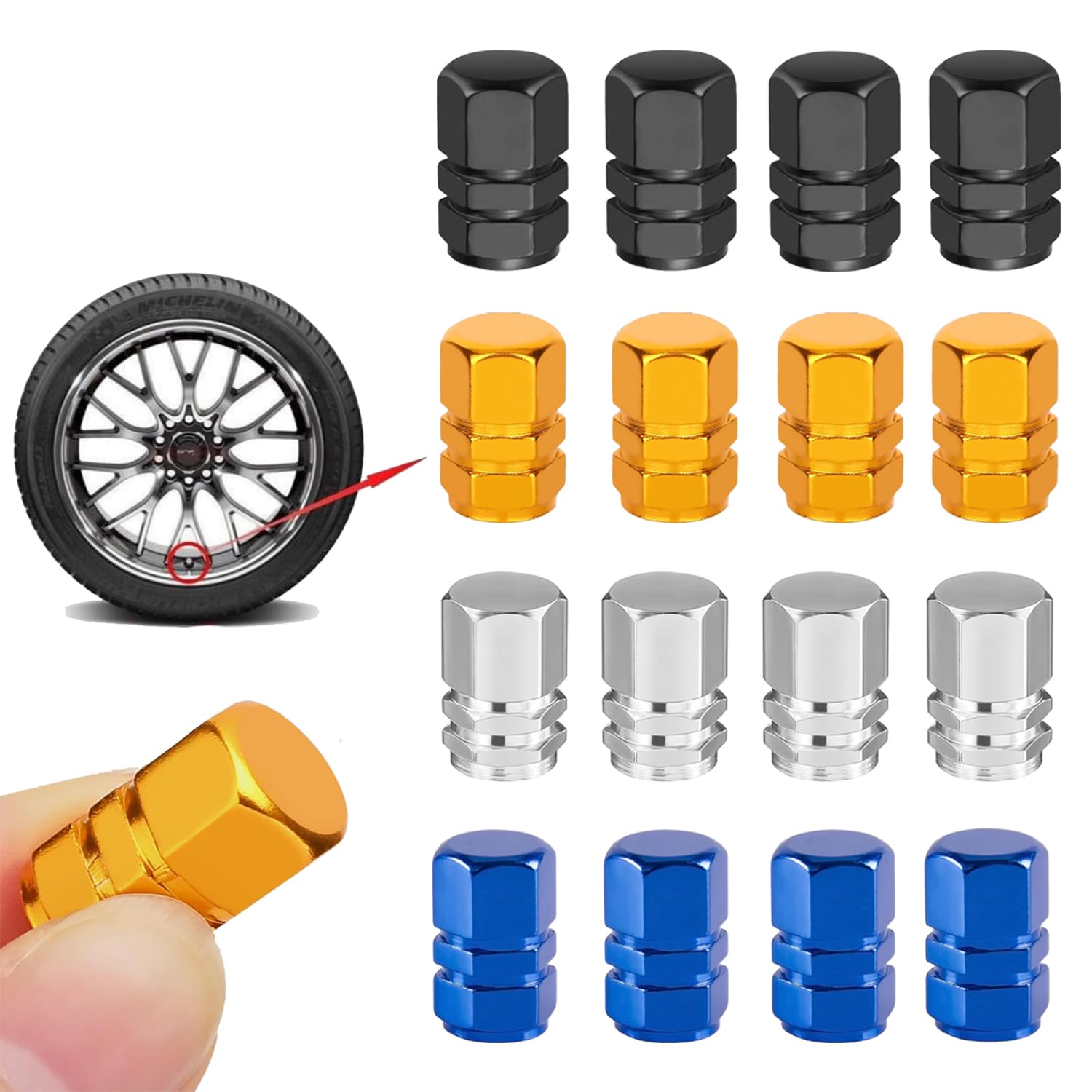 16PCS Car Tyre Valve Caps, Hexagonal Design for Car Motorcycle and ...