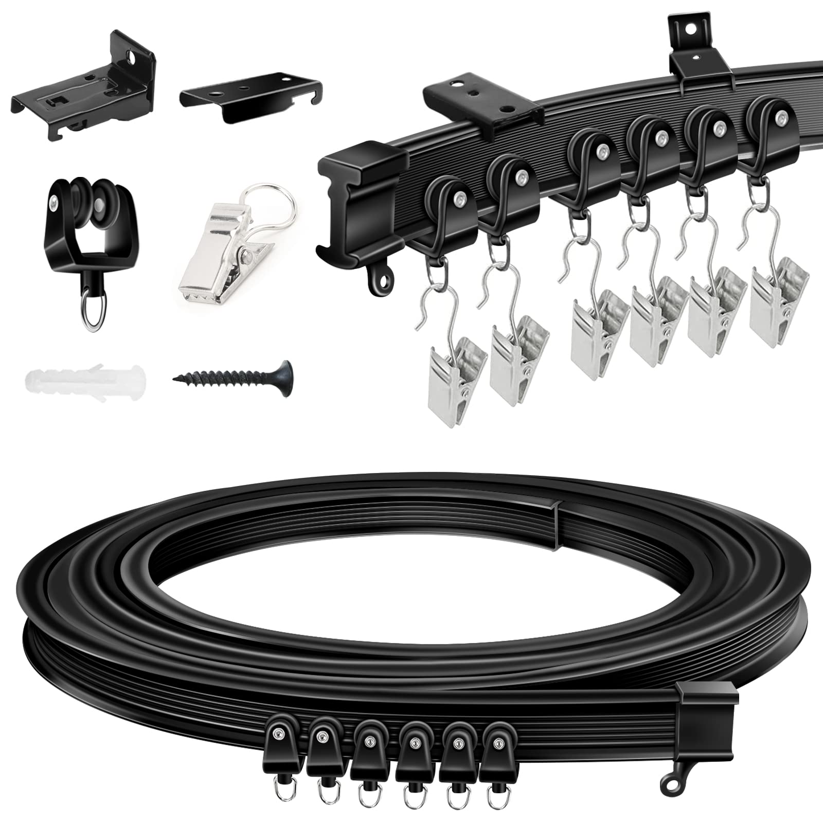 Buy Ceiling Curtain Track, 5Meter/16Ft Curved Curtain Rail Wall Ceiling ...