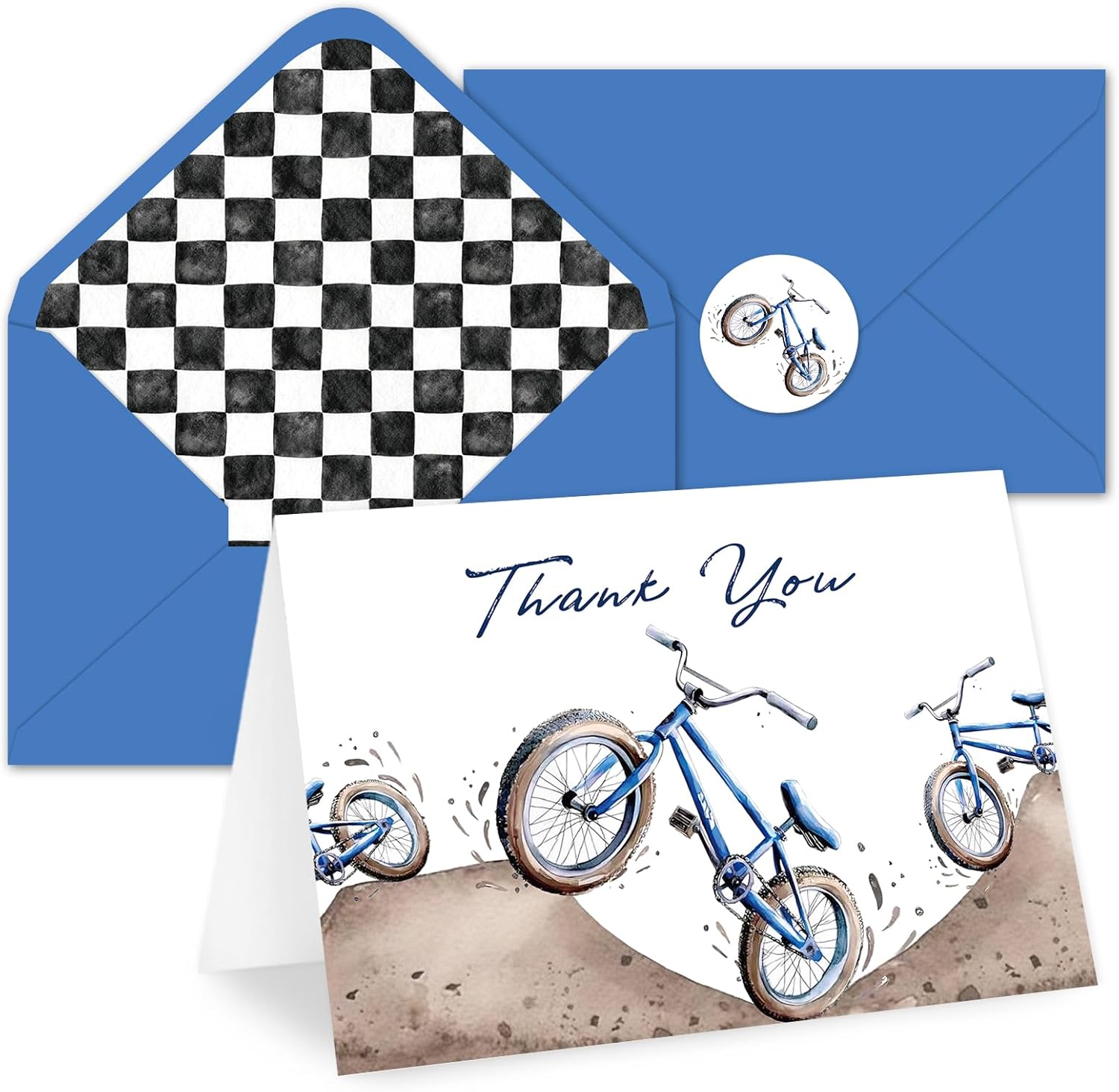 Amazon.com: Whaline 24 Pcs Bicycle Thank You Cards Greeting Cards Blue ...
