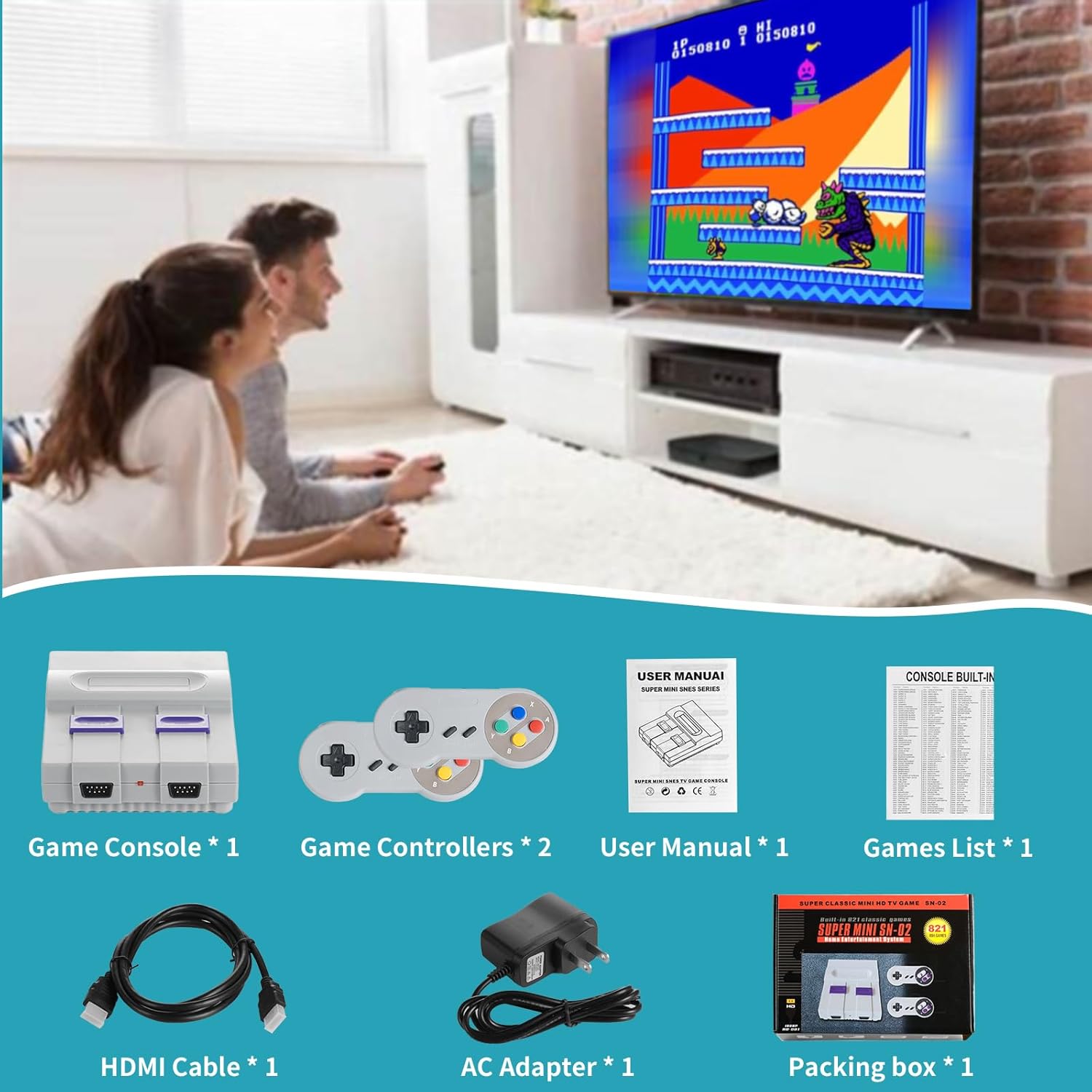 Super Retro Game Console, Classic Retro Game System Built-in 821 Games ...