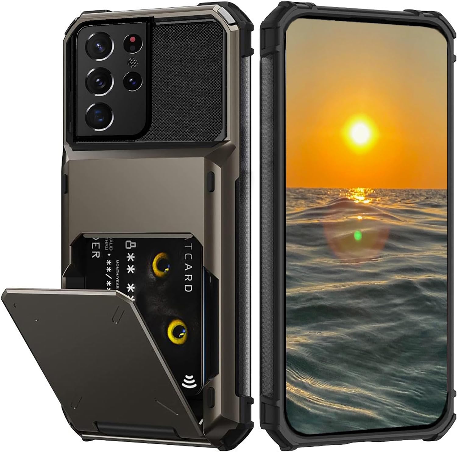 for Samsung S21 Ultra Case with Card Holder[Store 5 Cards]Wallet Case, rojarou S21 Ultra Case ...