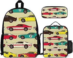 Amazon.com: DamTma Cartoon Colorful Race Car Backpack Set Backpack with ...