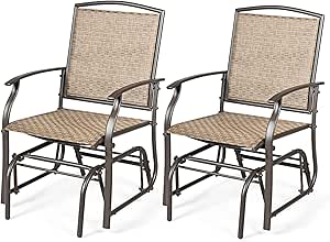 COSTWAY Set of 2 Garden Glider Rocking Chairs, Outdoor Gliding Swing ...