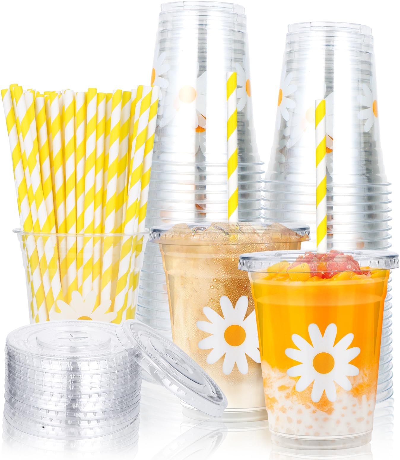Amazon.com: Rionaty 100 Sets Plastic Disposable Cups with Lids and ...