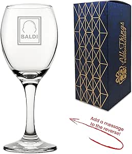 Personalised Engraved Novelty Wine Glass with Baldi Design, Add a ...