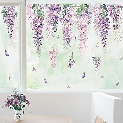 Amazon.com: wondever Summer Purple Flower Window Clings Hanging Vine ...