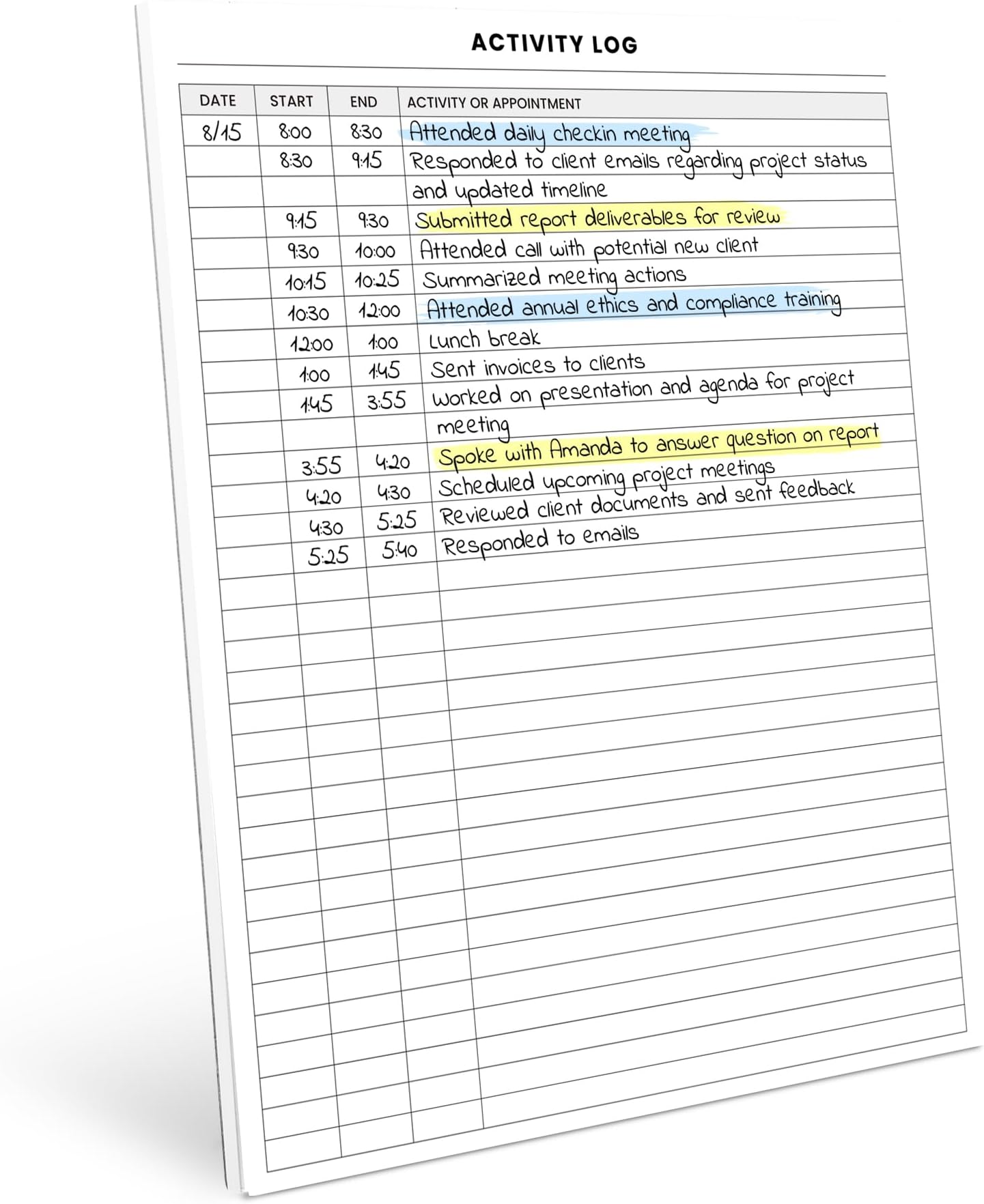 Amazon.com : Kisston 4 Pcs Activity Log Notepad Daily Activity Log Book ...