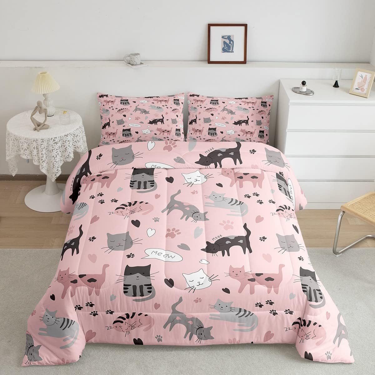 Amazon.com: Erosebridal Kawaii Kitten Comforter Set Rainbow Cat Bedding ...
