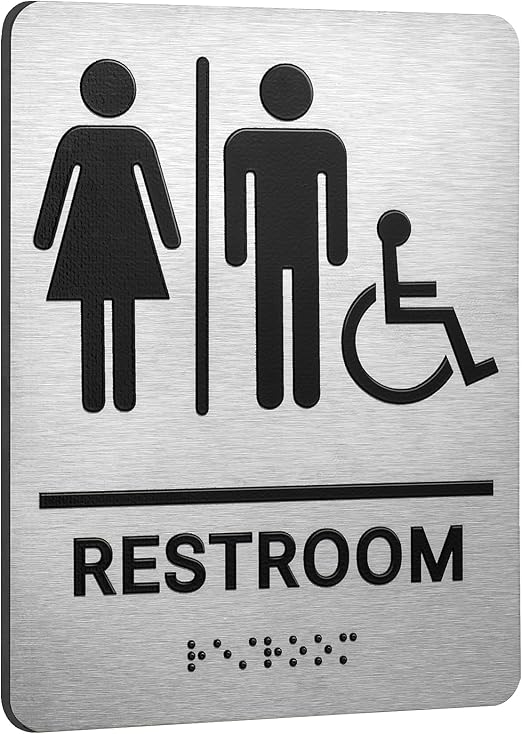 Amazon.com: Restroom Sign, Brushed Aluminum ADA Raised Braille Restroom ...