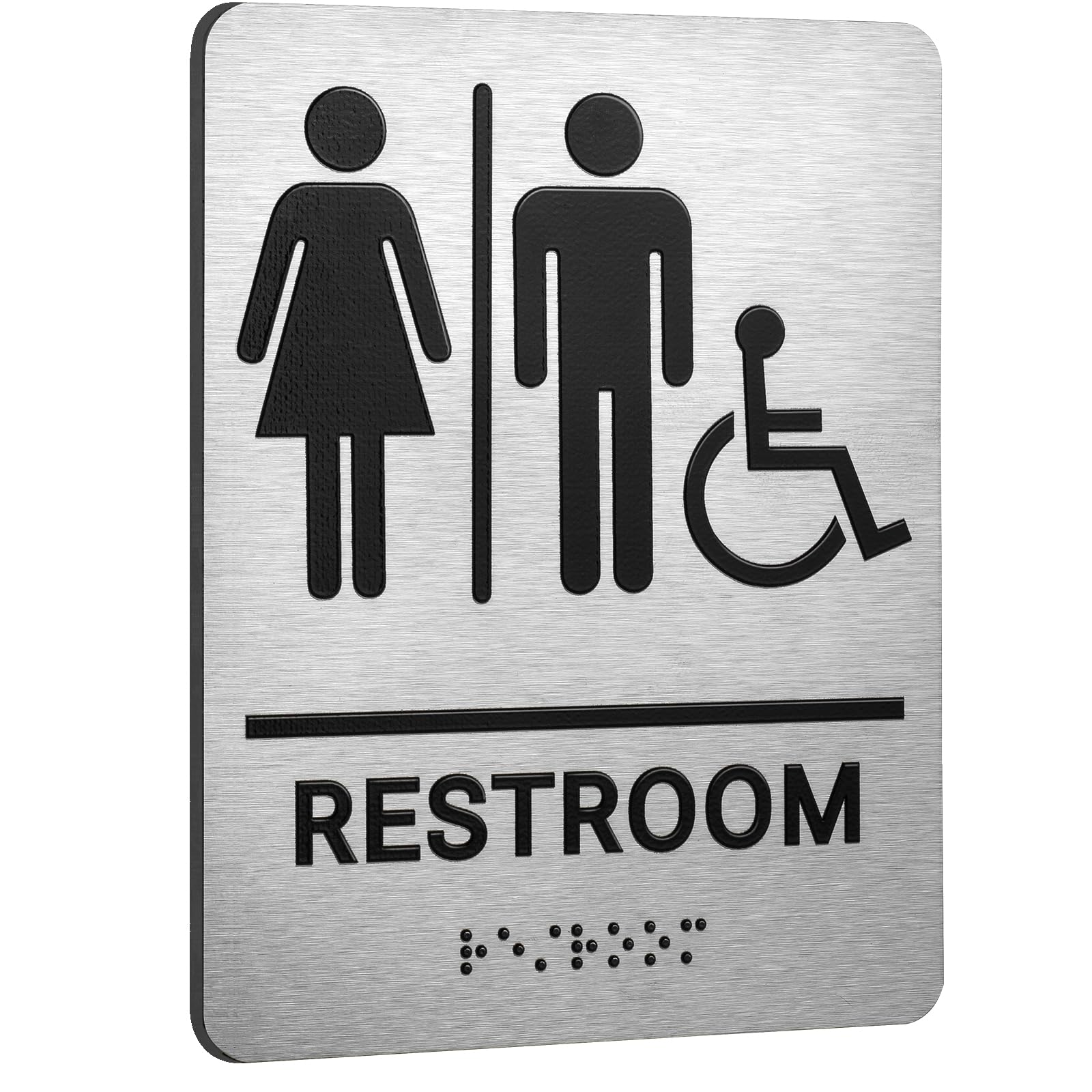 Snapklik.com : Restroom Sign, Brushed Aluminum ADA Raised Braille ...