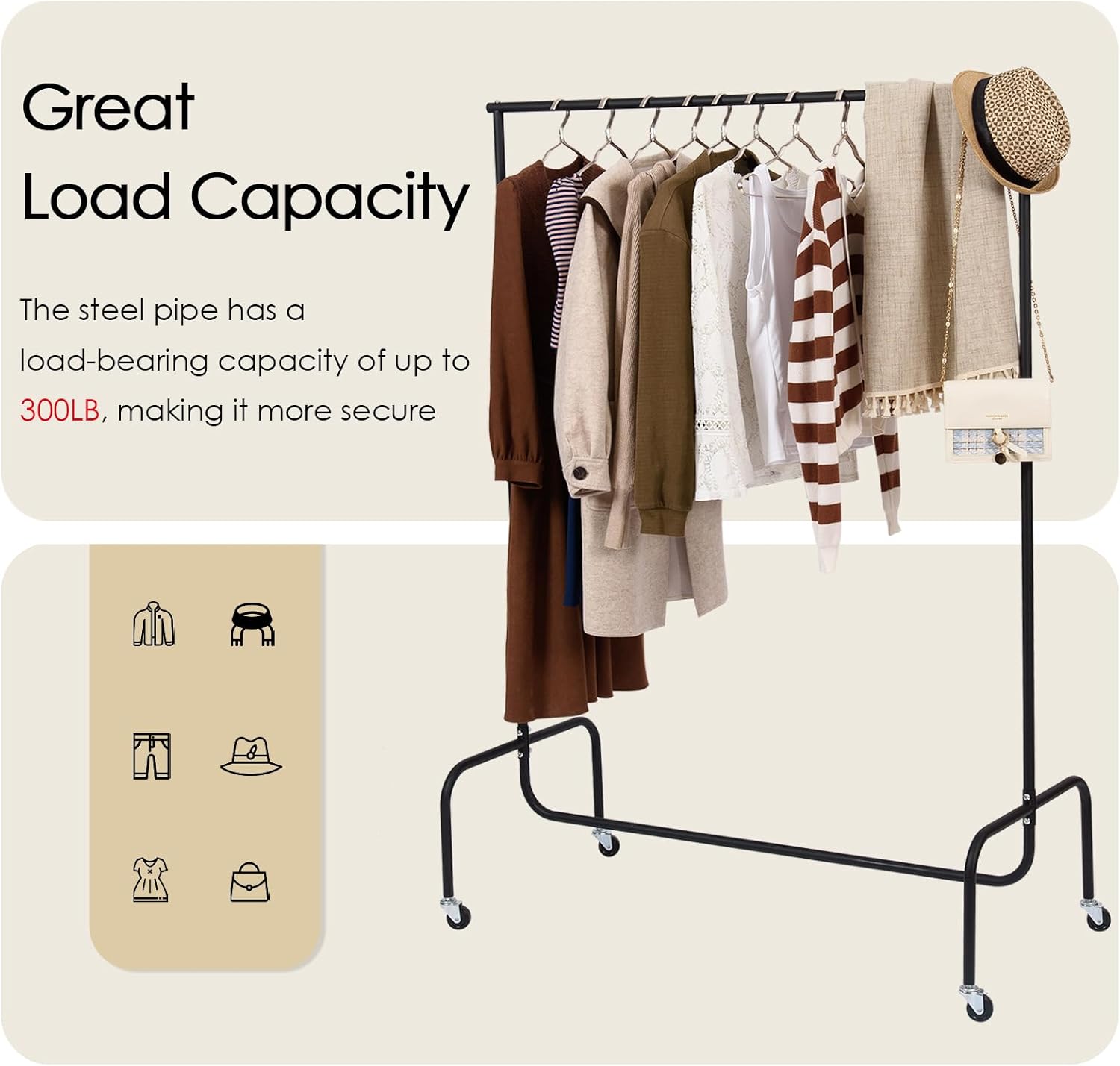 Zelecube Perchero de ropa resistente con ruedas, perchero de 47 ...