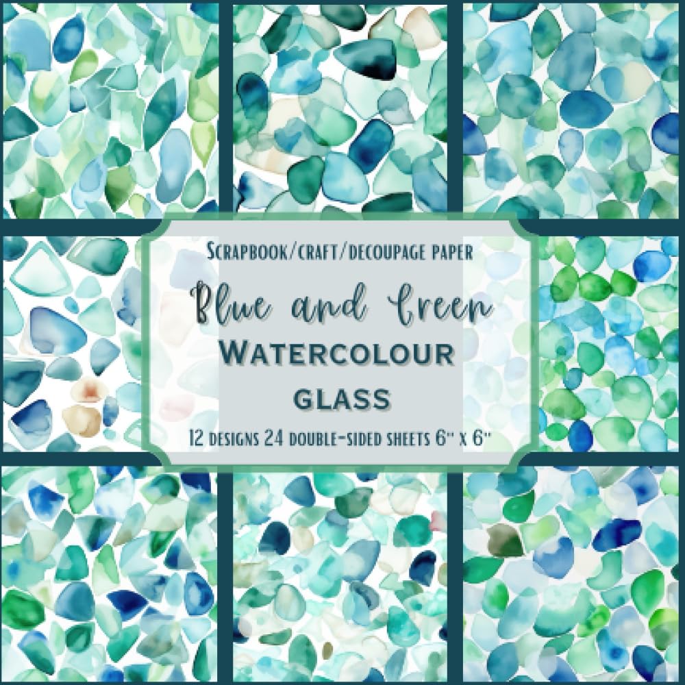 Blue & Green Watercolour Glass: Scrapbook, Craft, Decoupage paper, 24 ...