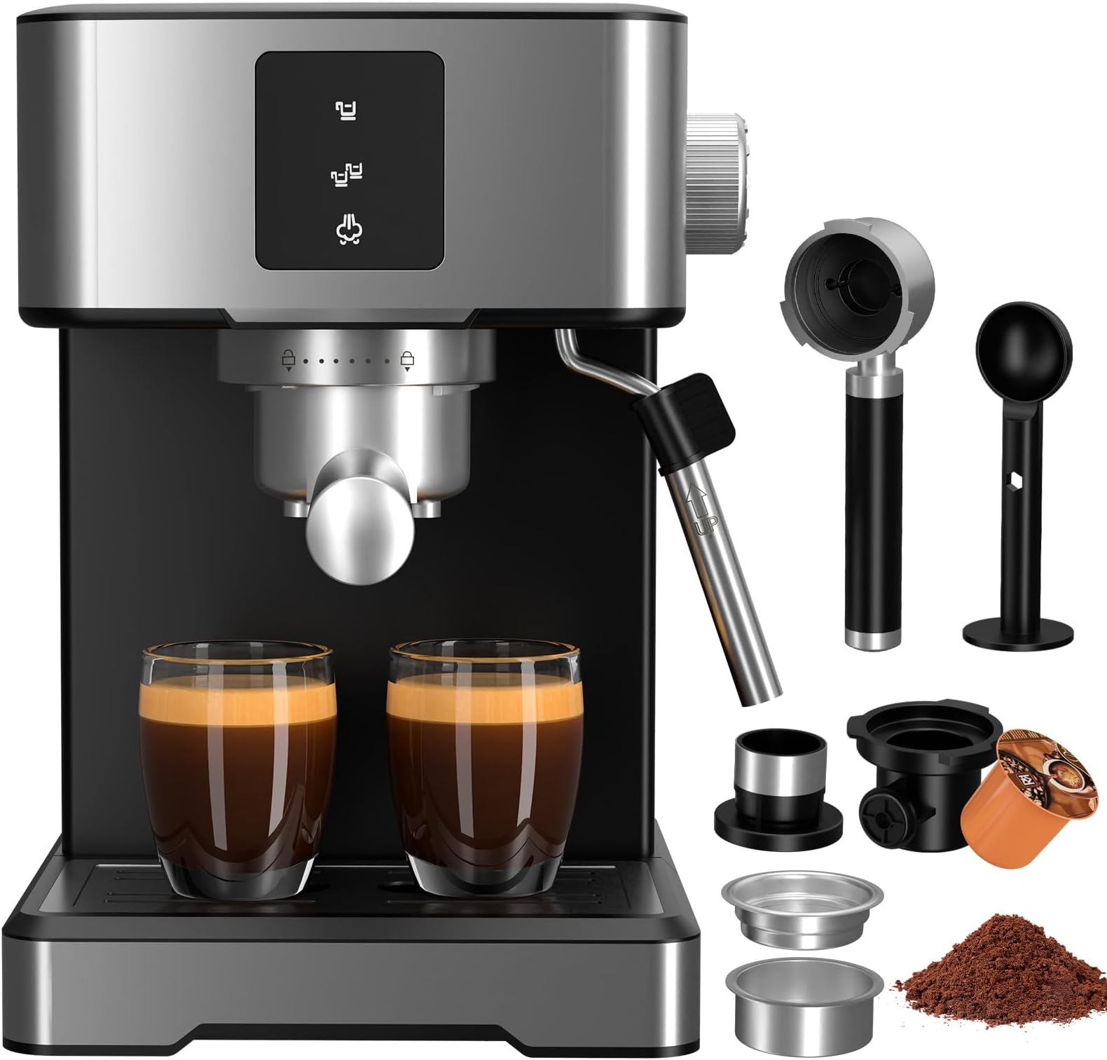 SANGKEE Máquina de Espresso y Capuchino 20 Bares, Cafetera Cápsulas y Café Molido con Espumador ...