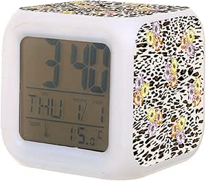 Amazon.com: Digital Alarm Clock,Leopard Floral Print 7 Color Change LED ...