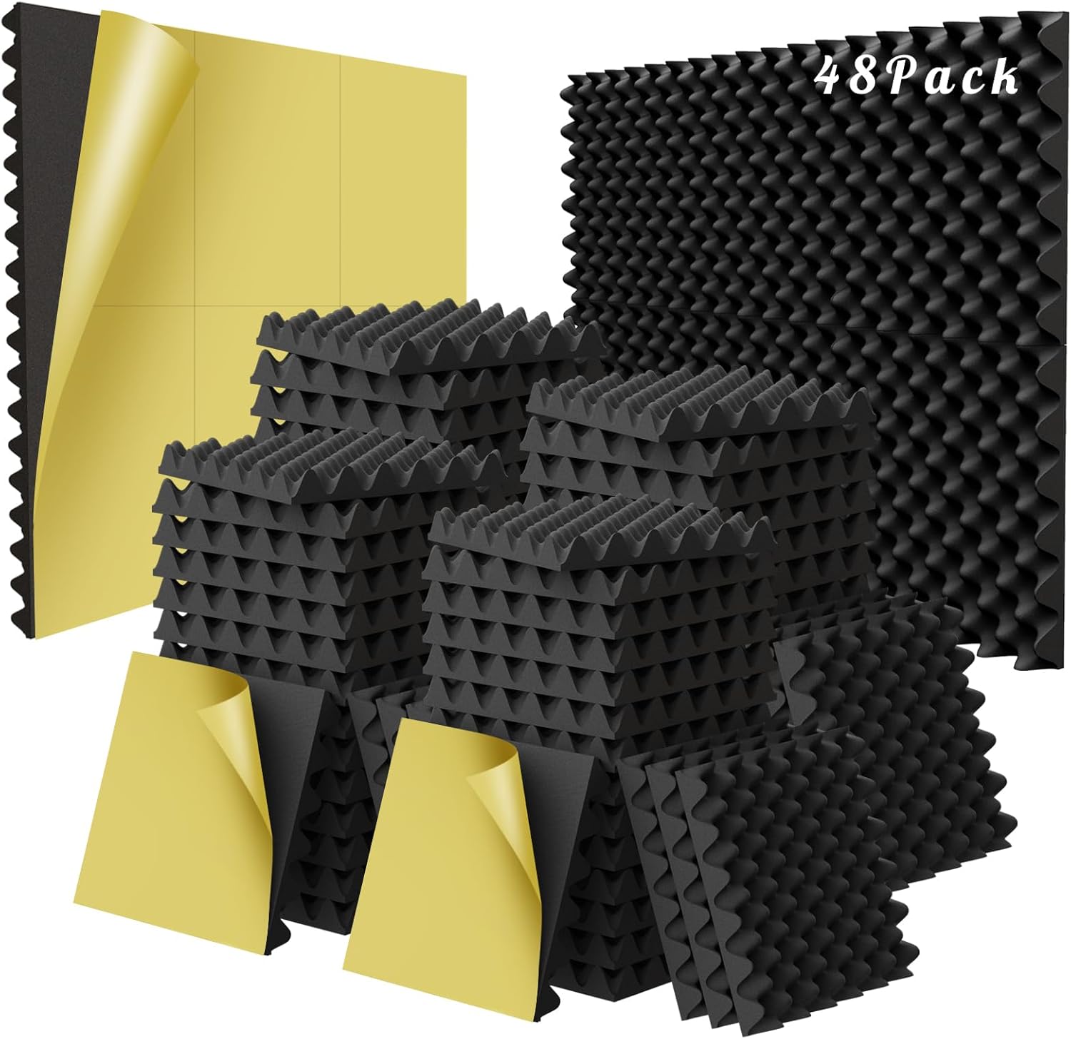 Amazon.com: 48 Pack 1.5"X12"X12" Self Adhesive Sound Proof Egg Crate ...