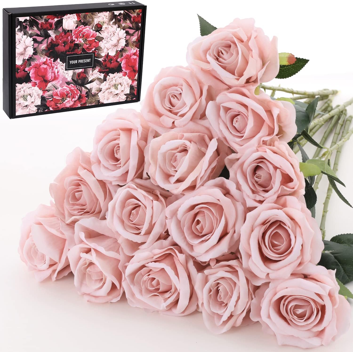 Cloudecor 15 Pcs Artificial Silk Roses Real Touch Fake Roses for Bridal ...